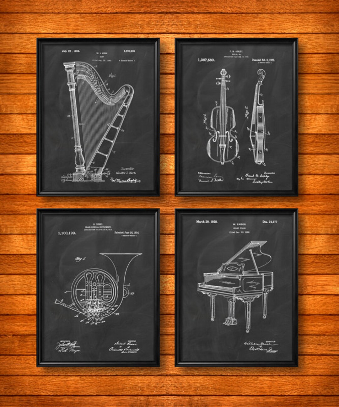 SET of 4 MUSIC Art Posters, Vintage Patent Illustration, Art Print or ...