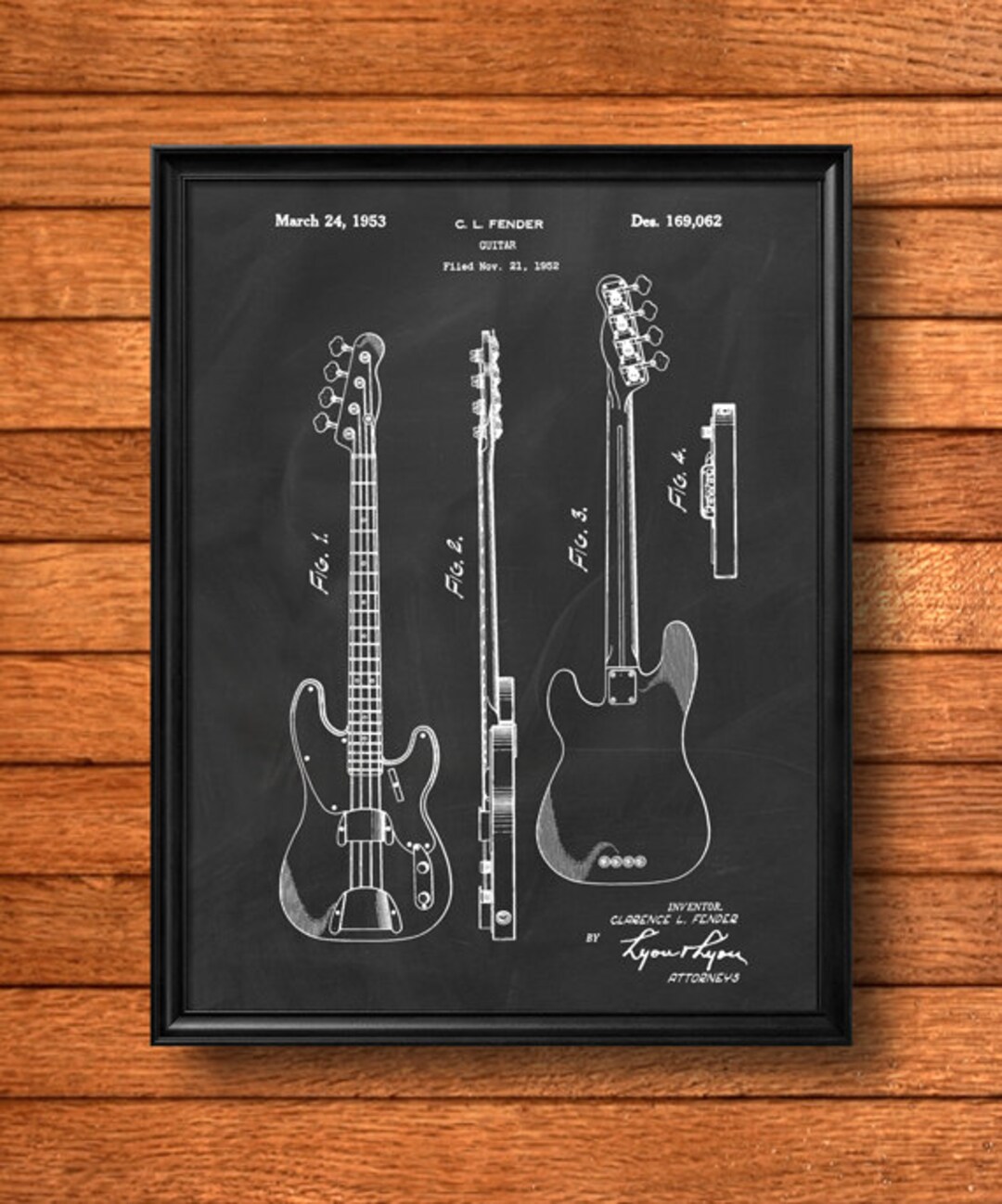 Retro 1953 Guitar - by Clarence Fender, Vintage Patent Illustration ...