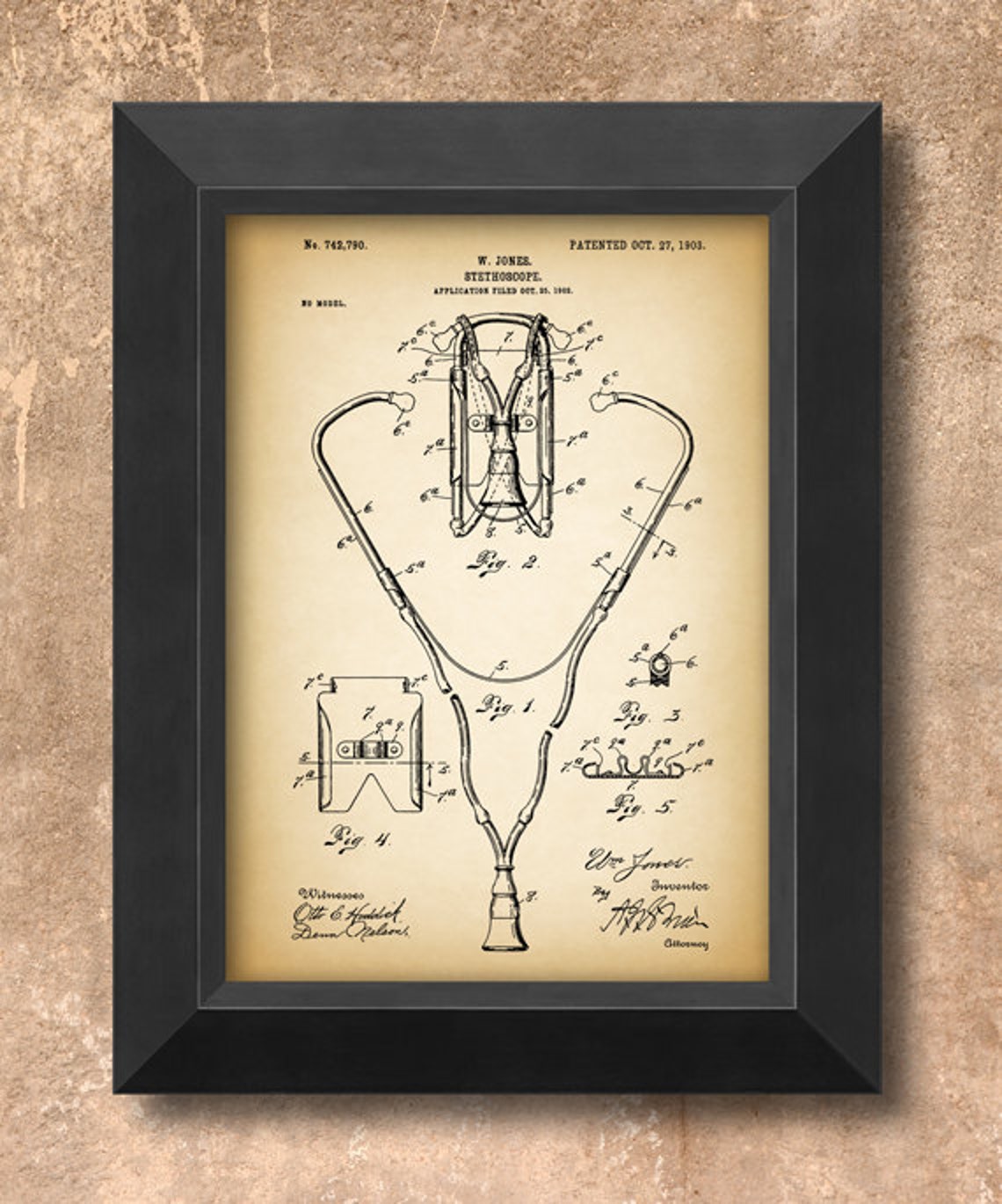 Retro 1903 Stethoscope, Vintage Art Print Poster, Patent Illustration ...