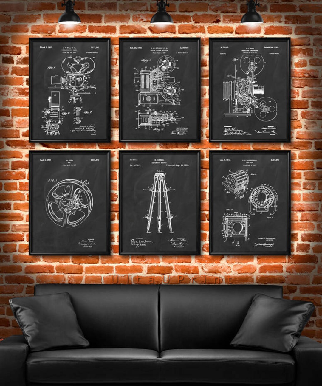 SET of 6 CINEMA Art Posters, Cinema Patent Illustration, Art Print or ...
