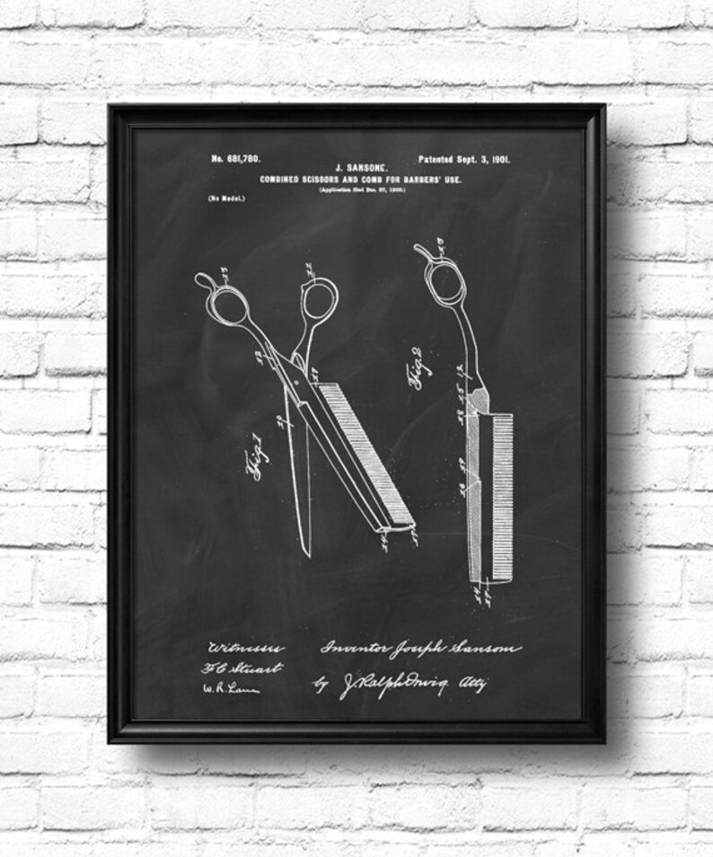 Retro 1901 "scissors and Comb" Vintage Patent Illustration, Art Print ...