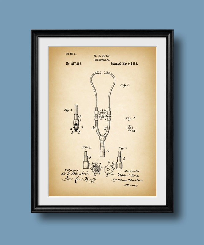 Retro 1882 "stethoscope" Vintage Patent Illustration, Art Print Poster ...