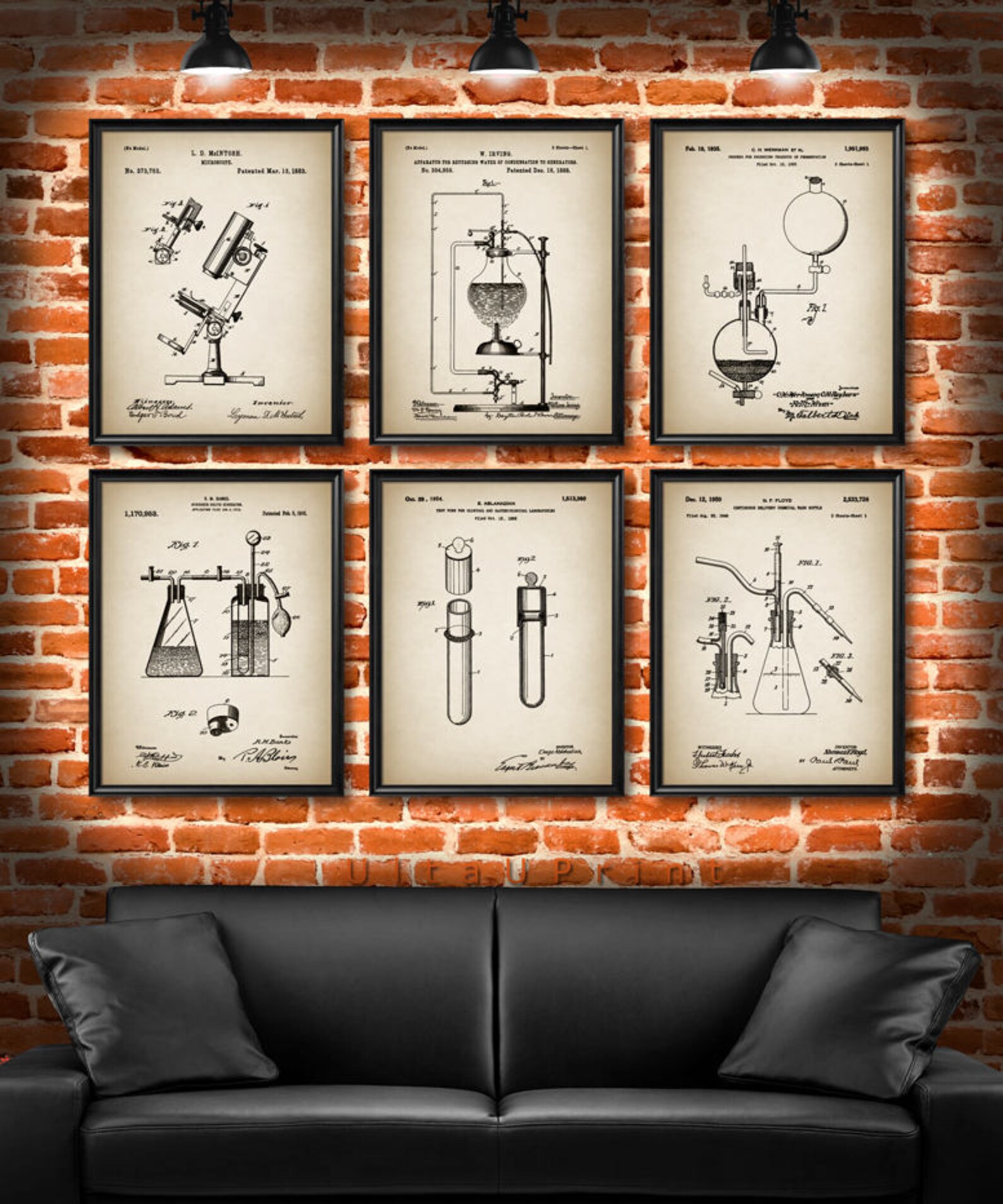 SET of 6 SCIENCE Posters, Vintage Patent Illustration, Science Art ...