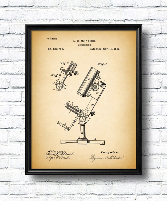 Retro 1883 "microscope" Vintage Patent Illustration, Art Print Poster ...