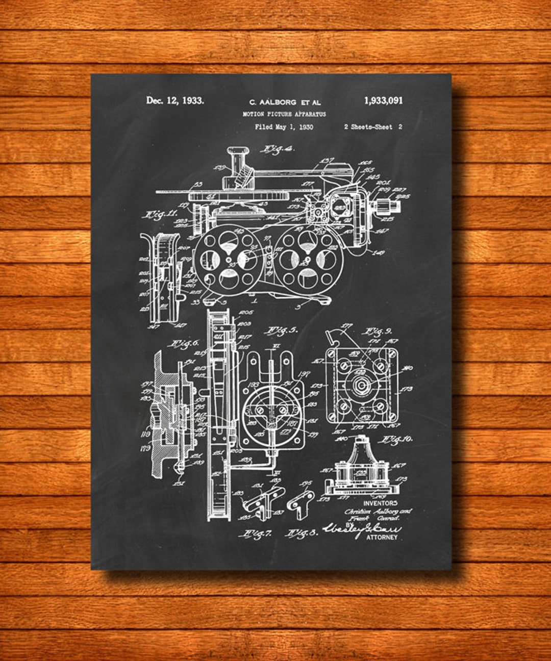 Retro 1930 "motion Picture Apparatus" Vintage Patent Illustration, Art ...