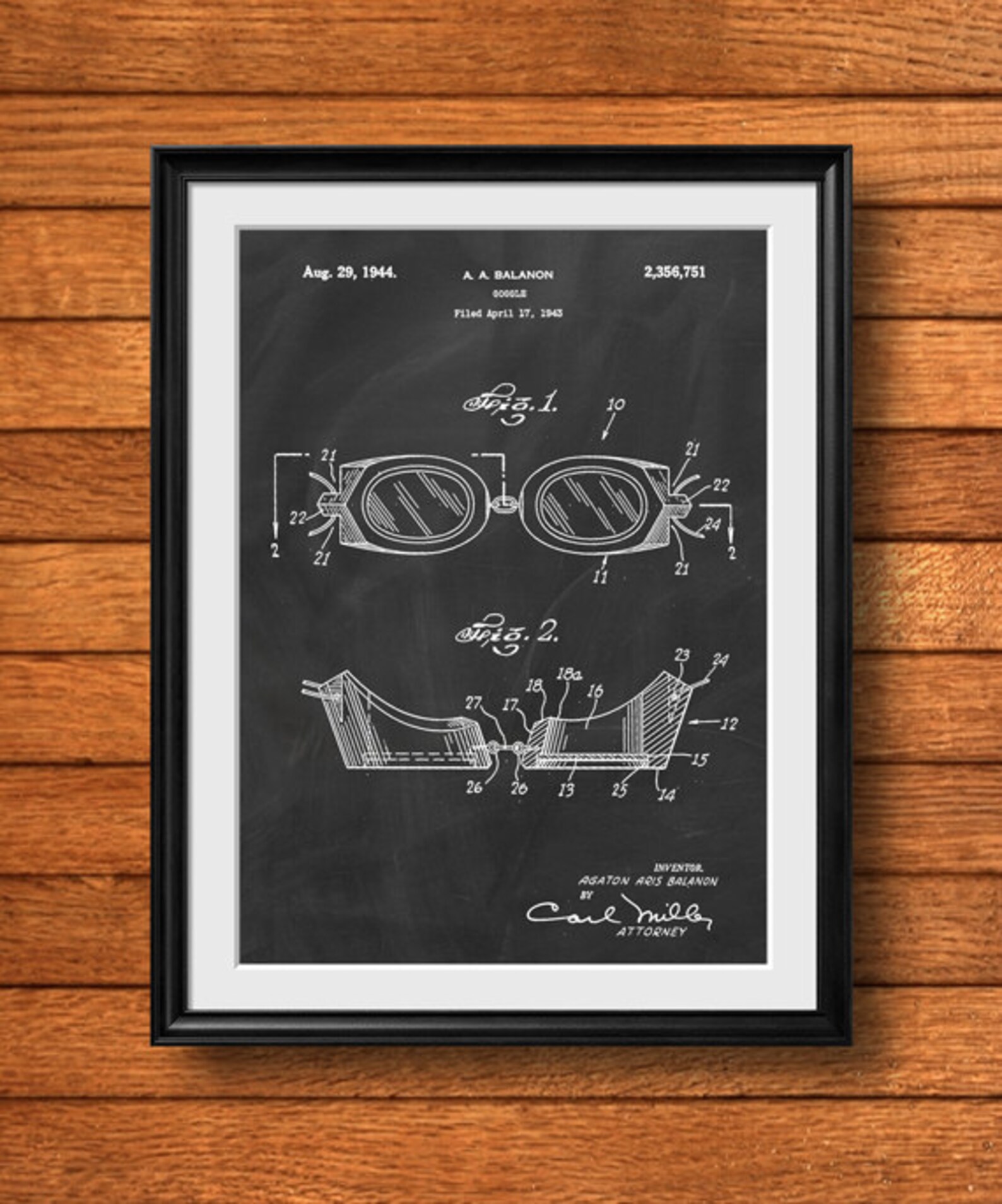 Retro 1943 Swimming Goggles - Vintage Art Print Poster or Canvas ...