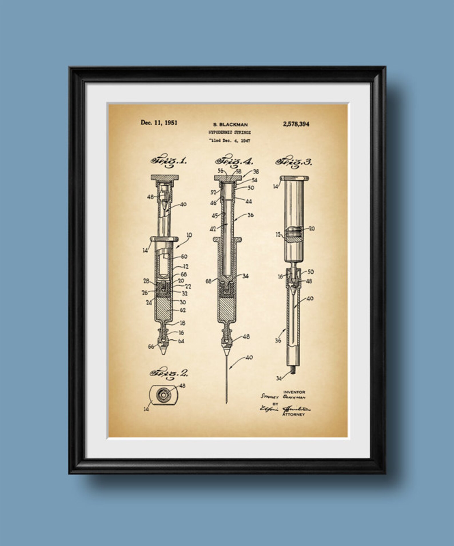 Retro 1951 "syringe" Vintage Patent Illustration, Art Print Poster ...