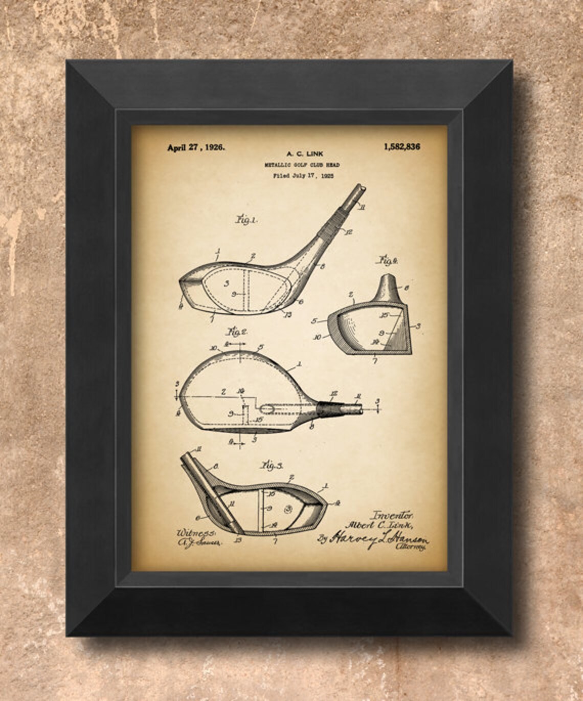 Retro 1925 Golf Club Head - Vintage Art Print Poster or Canvas, Patent ...