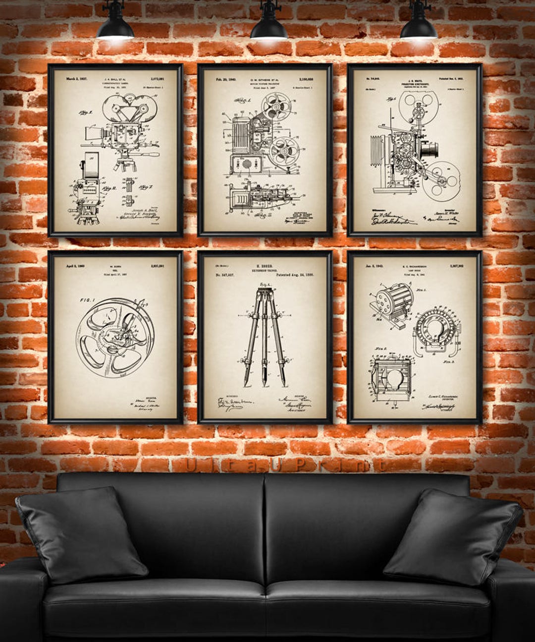SET of 6 CINEMA Art Posters, Cinema Patent Illustration, Art Print or ...