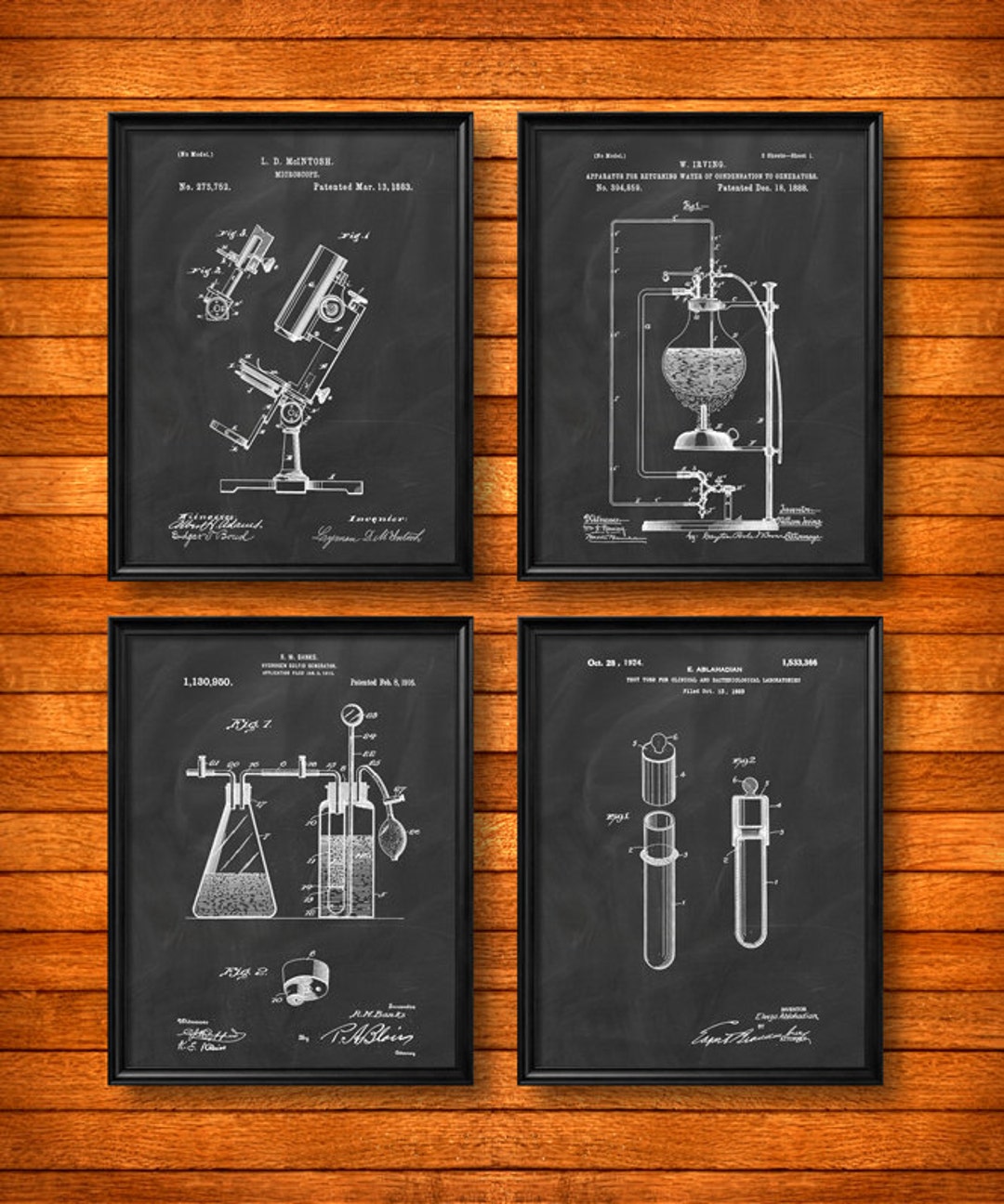 SET of 4 SCIENCE Posters, Vintage Patent Illustration, Art Print ...