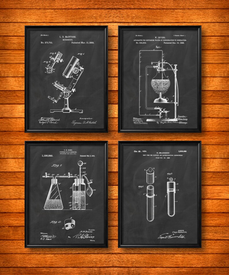 SET of 4 SCIENCE Posters Vintage Patent Illustration Art - Etsy