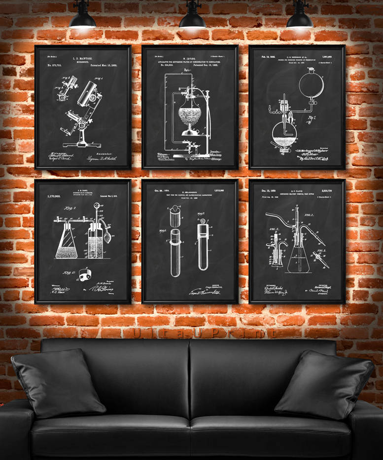 SET of 6 SCIENCE Posters, Vintage Patent Illustration, Science Art ...