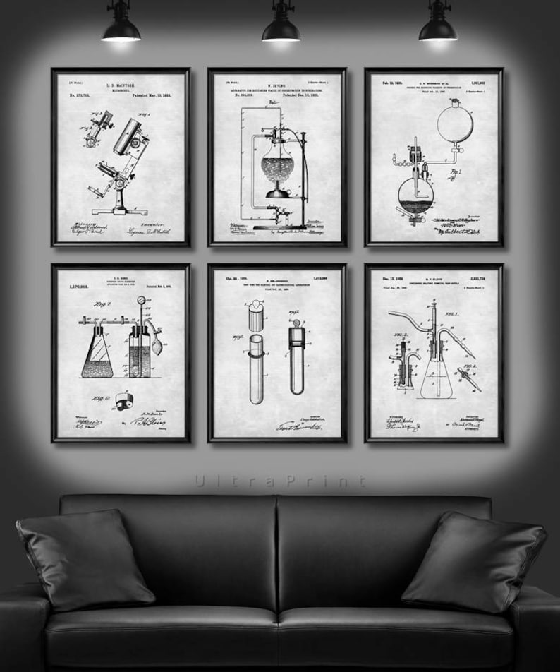 SET of 6 SCIENCE Posters, Vintage Patent Illustration, Science Art ...