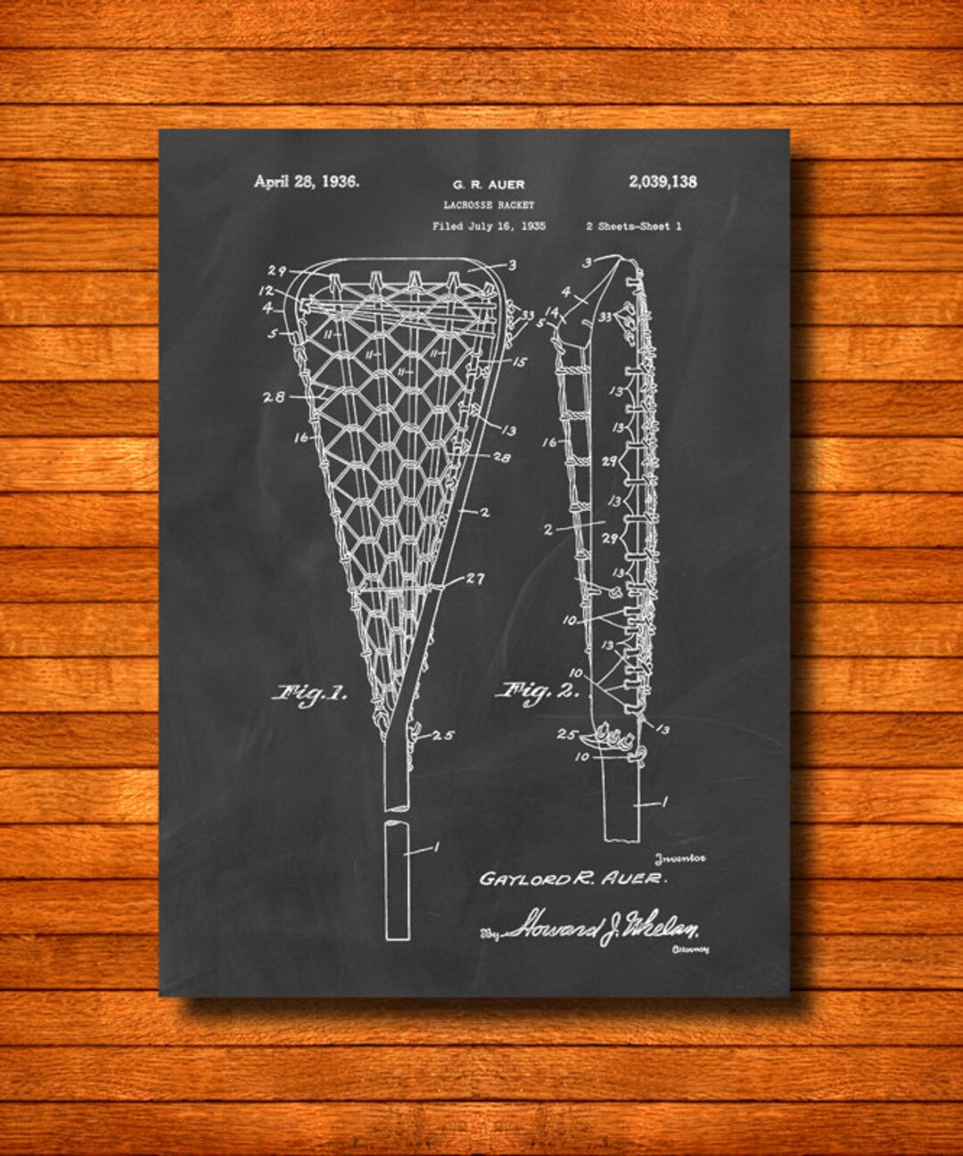 Retro 1936 "lacrosse Racket" Vintage Patent Illustration, Art Print ...