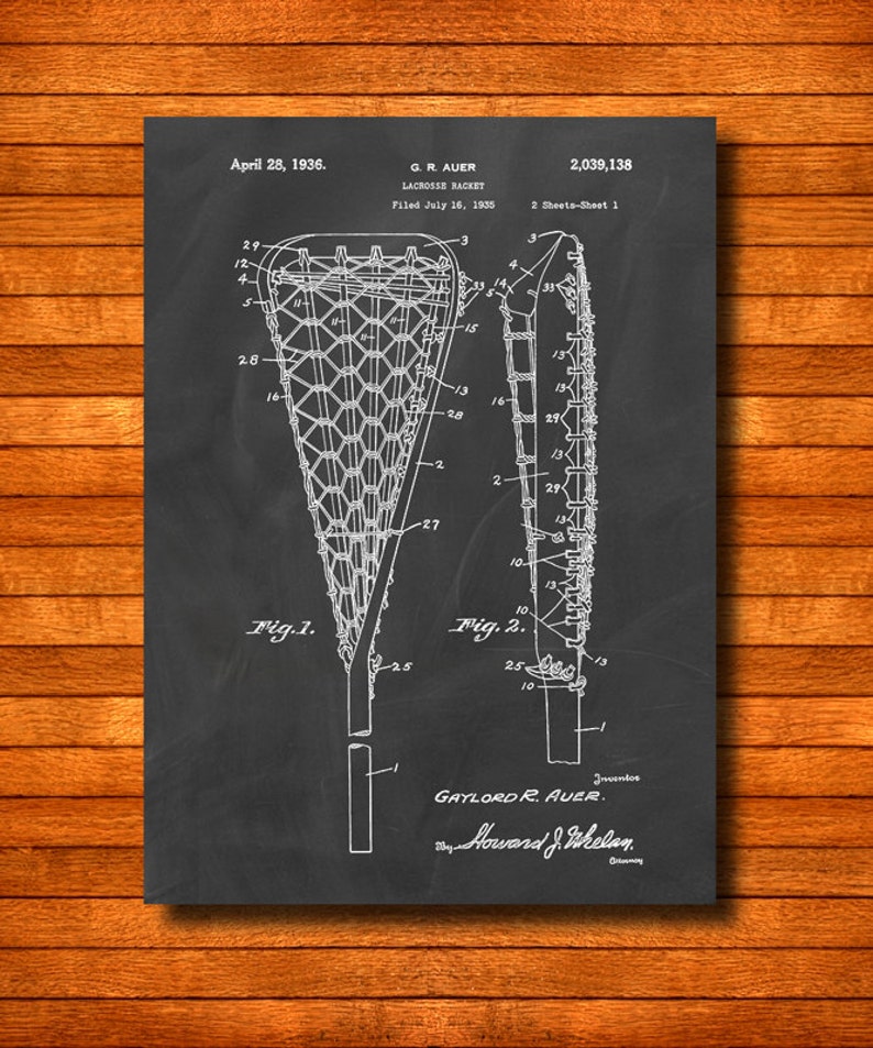 Retro 1936 "lacrosse Racket" Vintage Patent Illustration, Art Print ...
