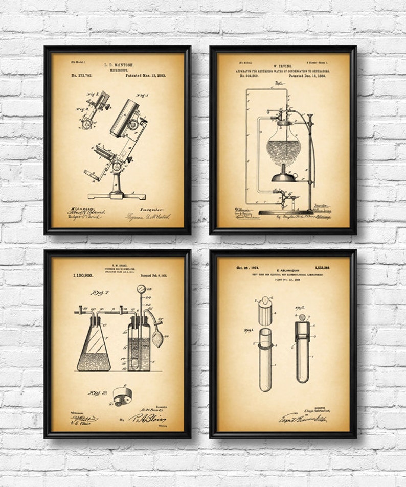 SET of 4 SCIENCE Posters Vintage Patent Illustration Art - Etsy