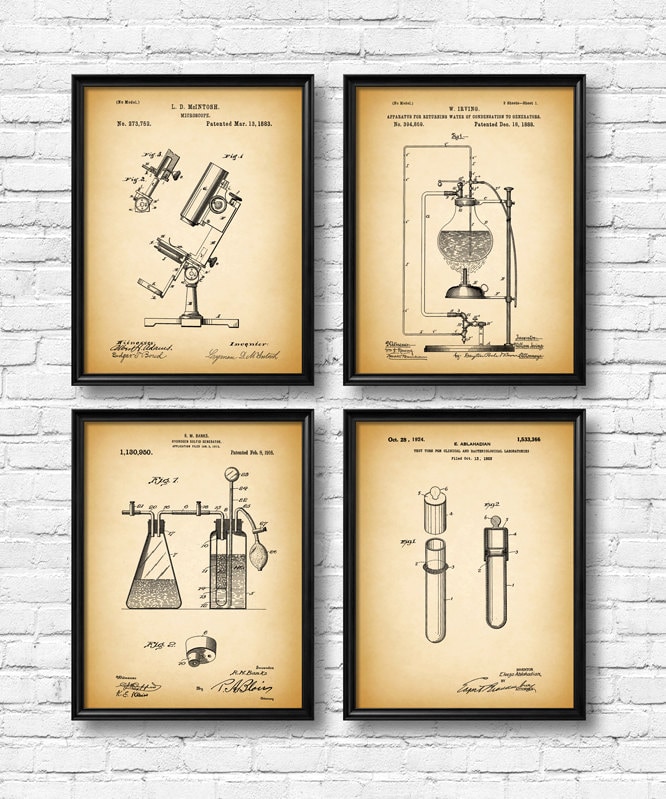 SET of 4 SCIENCE Posters Vintage Patent Illustration Art - Etsy