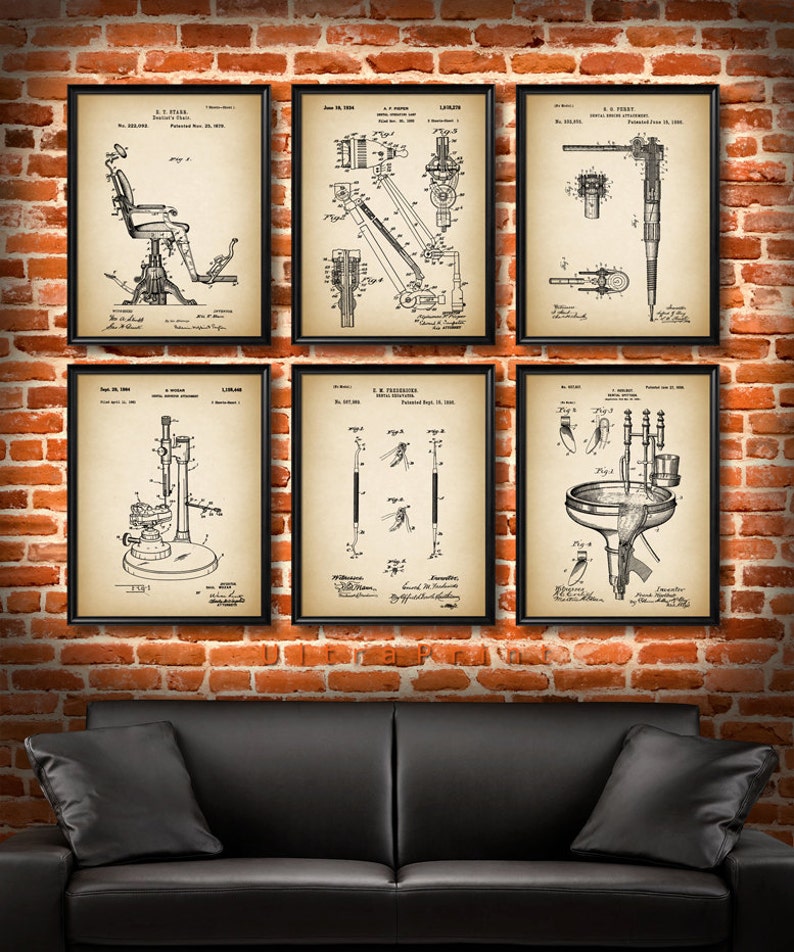 SET of 6 DENTAL Art Posters, Dentist Patent Illustration, Art Print or ...