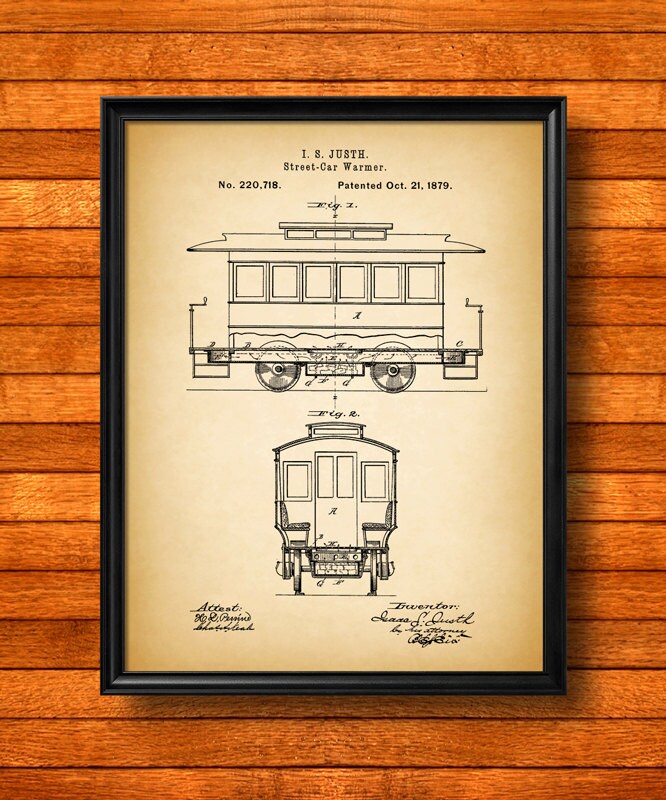 Retro 1879 "street-car" Vintage Patent Illustration, Art Print Poster ...