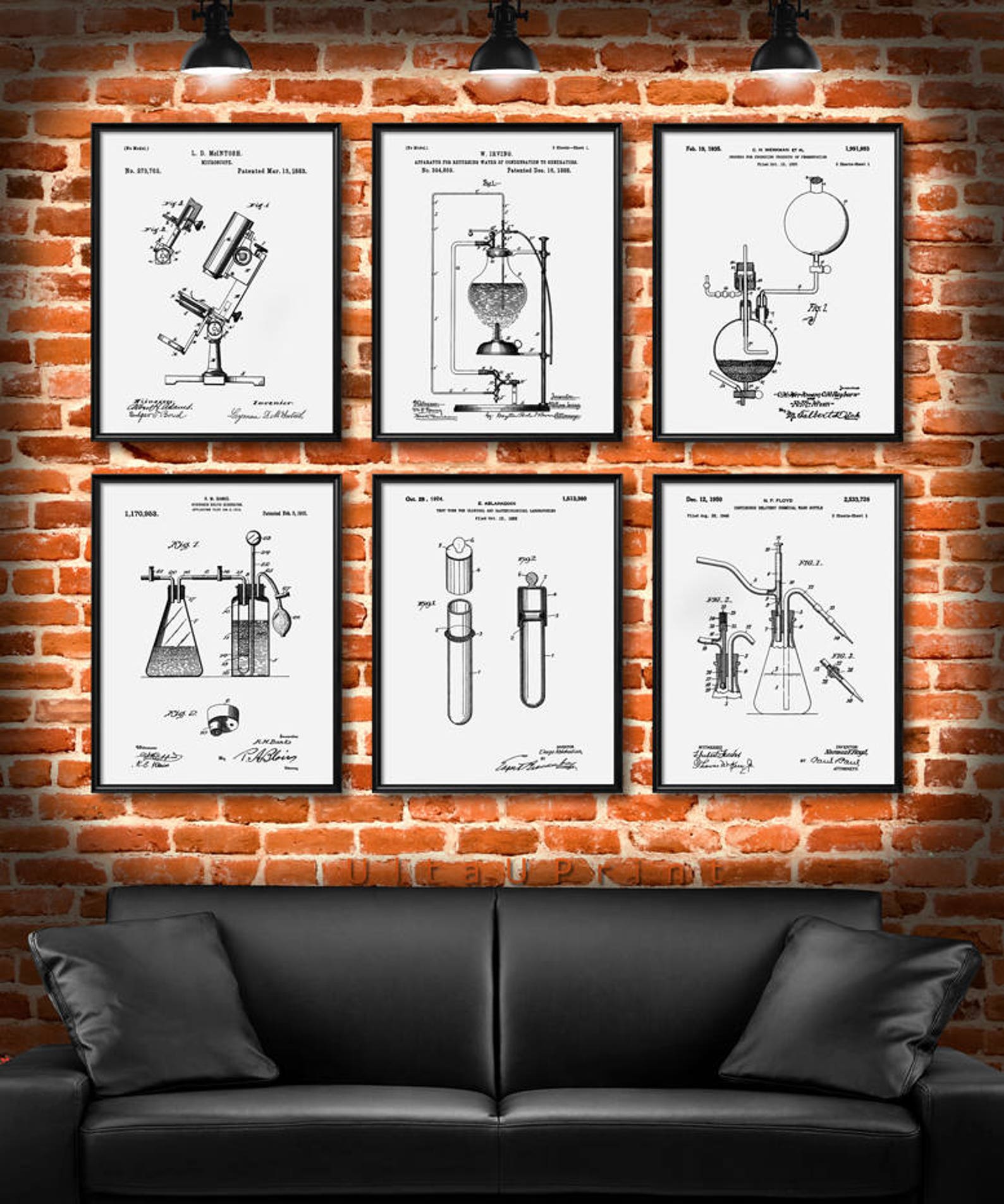 SET of 6 SCIENCE Posters, Vintage Patent Illustration, Science Art ...