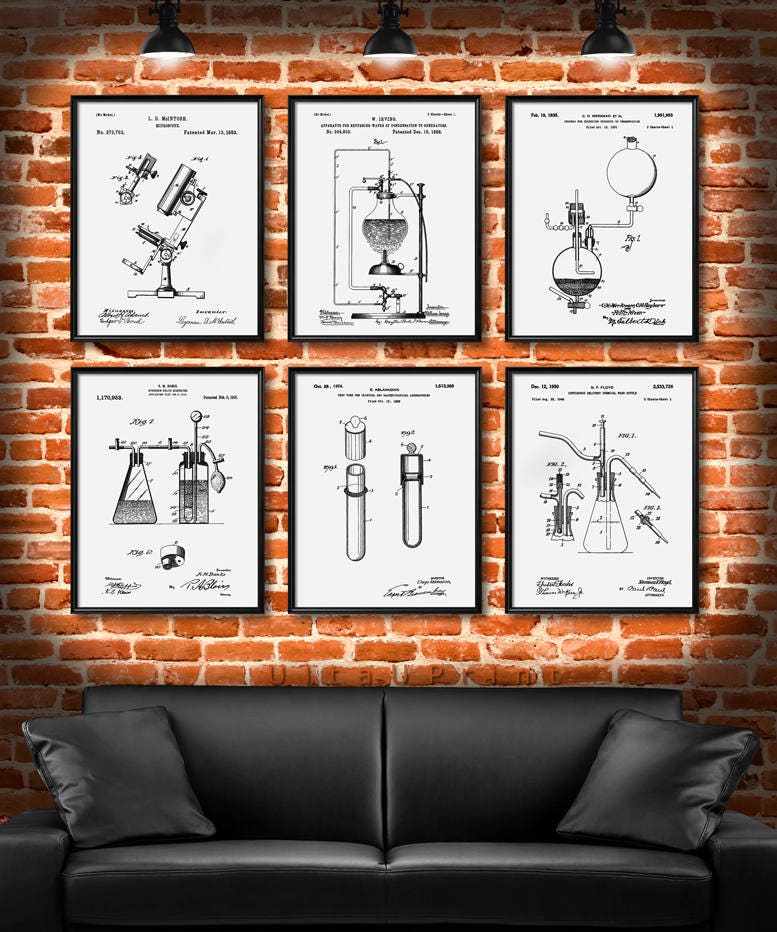 SET of 6 SCIENCE Posters, Vintage Patent Illustration, Science Art ...