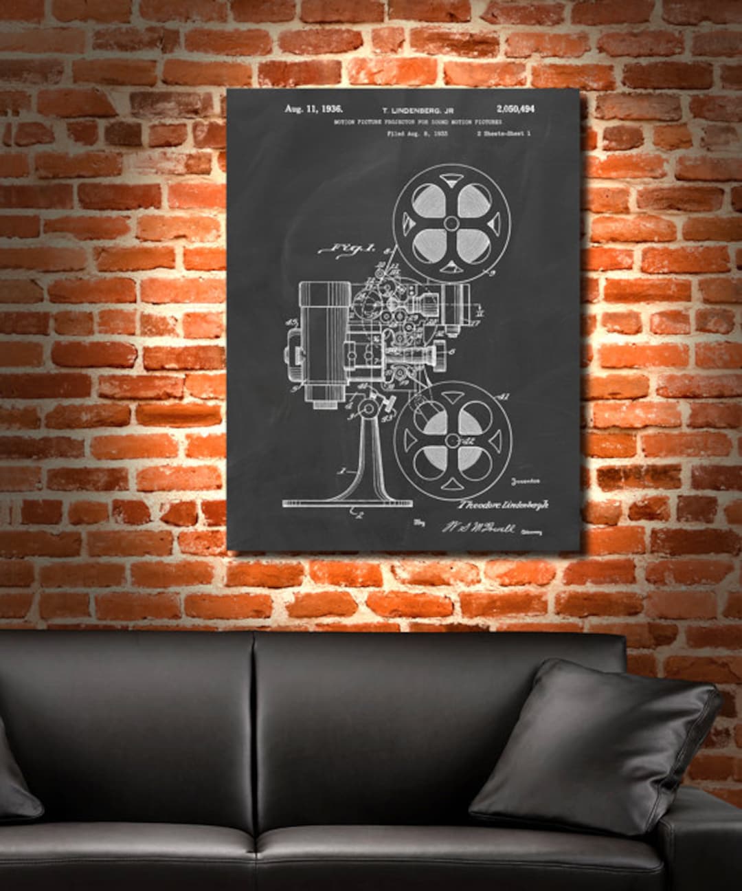 Retro 1933 Movie Projector - Vintage Art Print Poster or Canvas, Patent ...