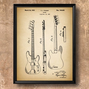 Retro 1953 Guitar - by Clarence Fender, Vintage Patent Illustration ...