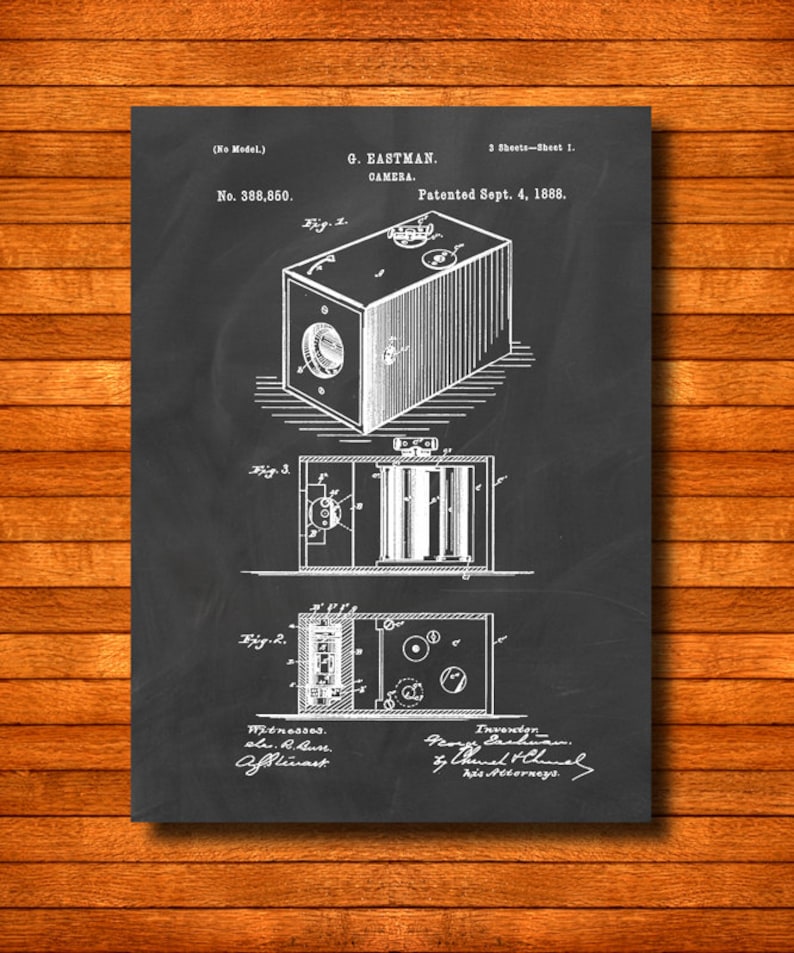 Retro 1888 camera by George Eastman, Vintage Patent Illustration, Art ...