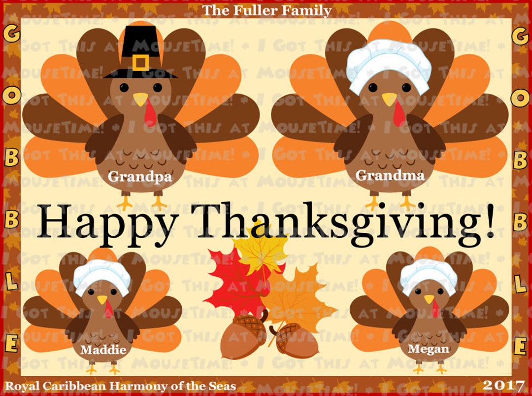 Magnet - Thanksgiving NON-DISNEY Gobble Gobble Turkeys XL Rectangle ...