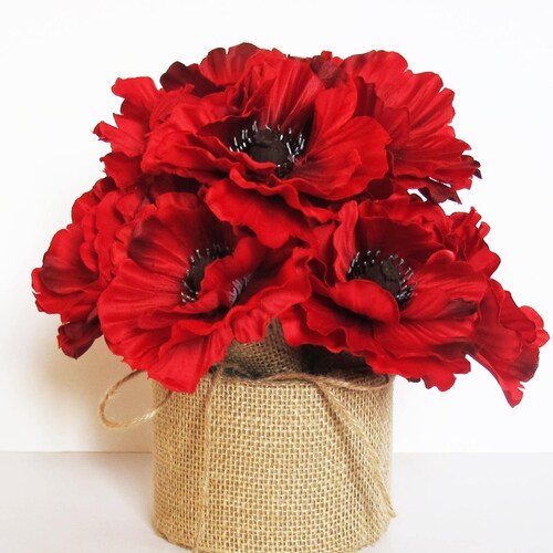 Red Poppies Table Decor Silk Big Poppies Anemones Burlap | Etsy