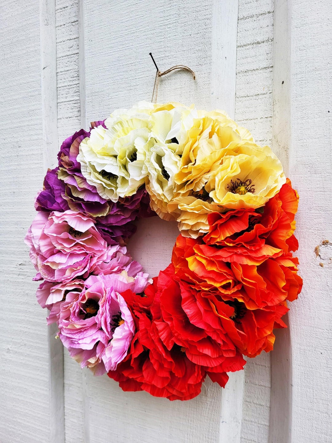 Rainbow Poppies Wreath Red Artificial Flowers Wreaths Front Door ...