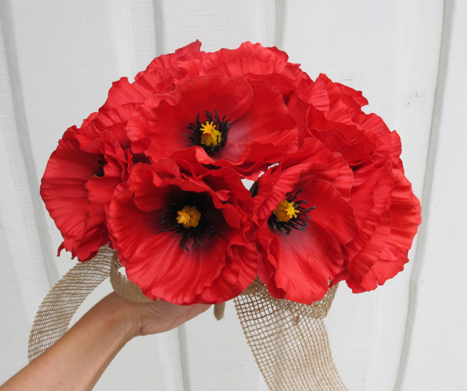 Red Poppies Bouquet Wedding Bridesmaid Bouquets Yellow Black Brown ...