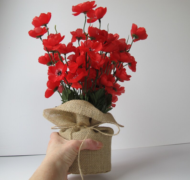 Red Poppies Table Decor Silk Big Poppies Anemones Burlap Decoration ...