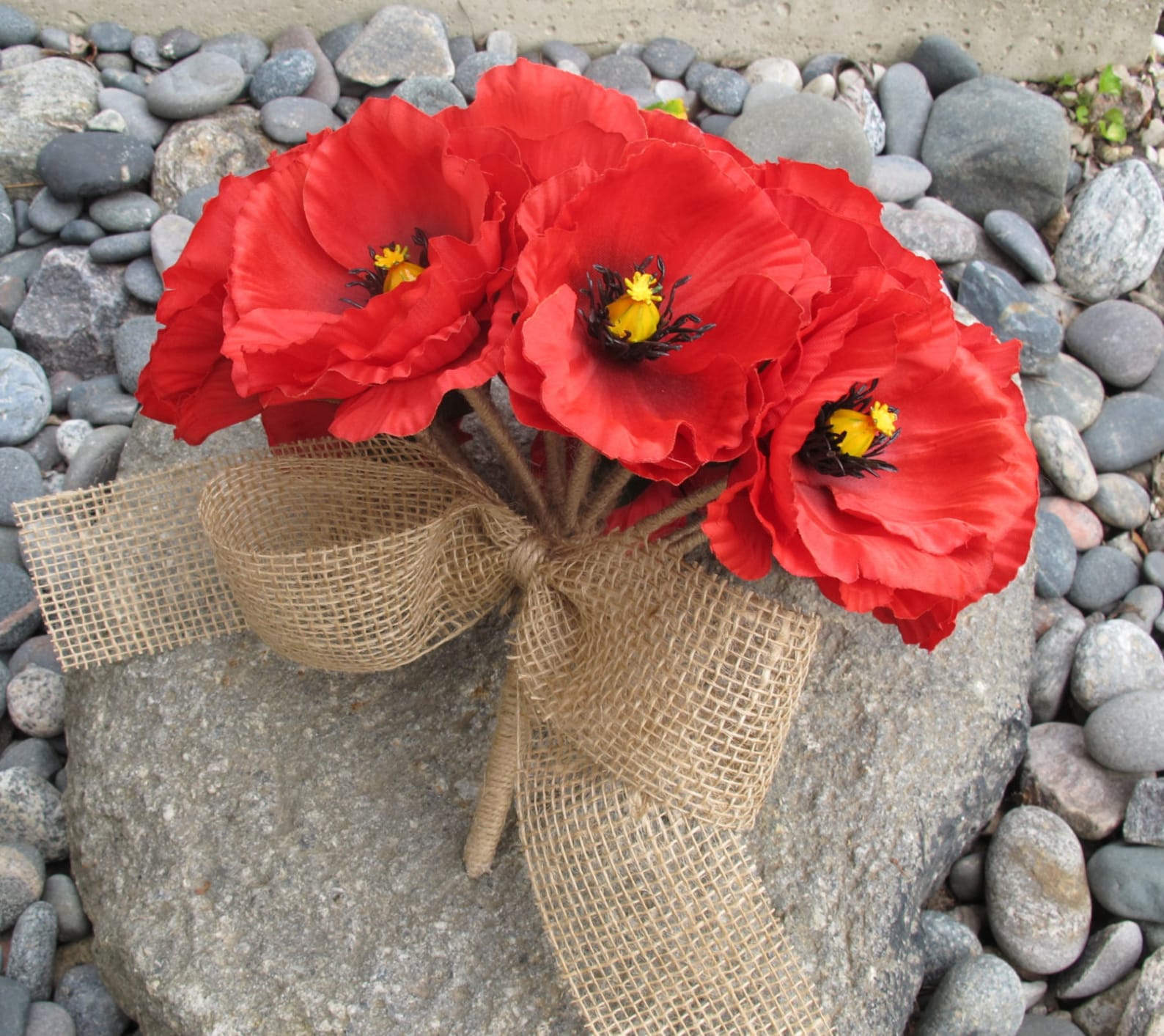 Red Poppies Bouquet Wedding Bridesmaid Bouquets Yellow Black Brown ...