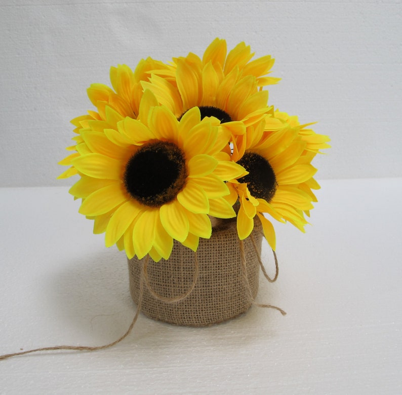 Table Decor Silk Sunflowers Yellow Brown Burlap Decoration | Etsy