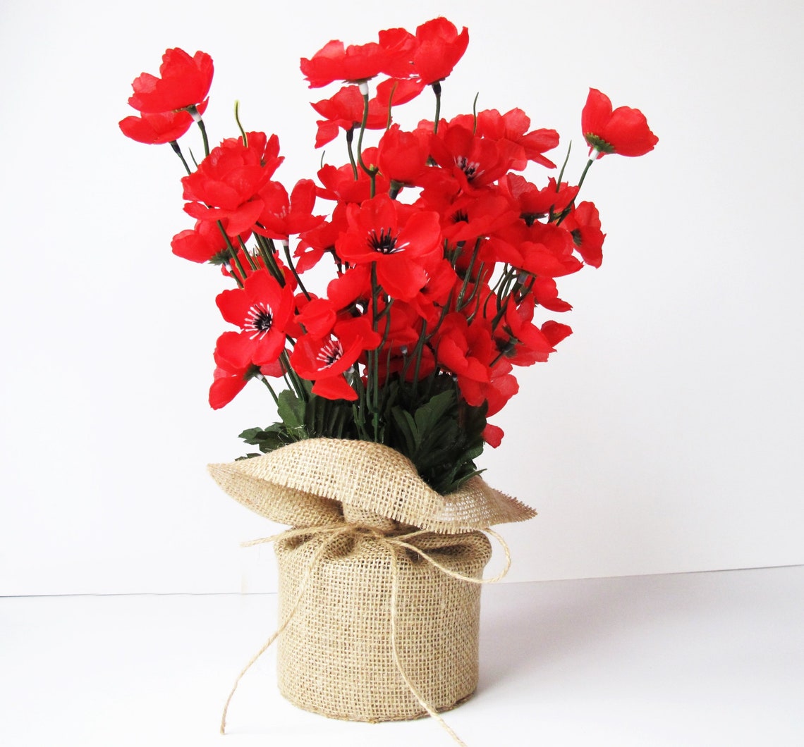 Red Poppies Table Decor Silk Big Poppies Anemones Burlap Decoration ...