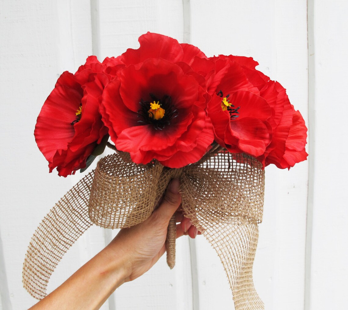 Red Poppies Bouquet Wedding Bridesmaid Bouquets Yellow Black Brown ...
