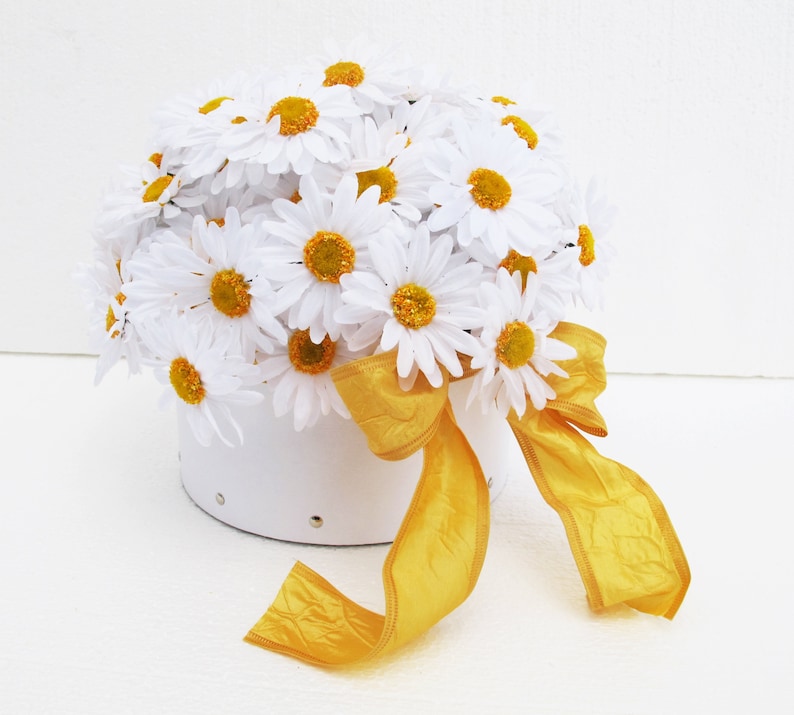 Daisies Table Decor Silk Daisy Yellow Bow Decor White Wild - Etsy