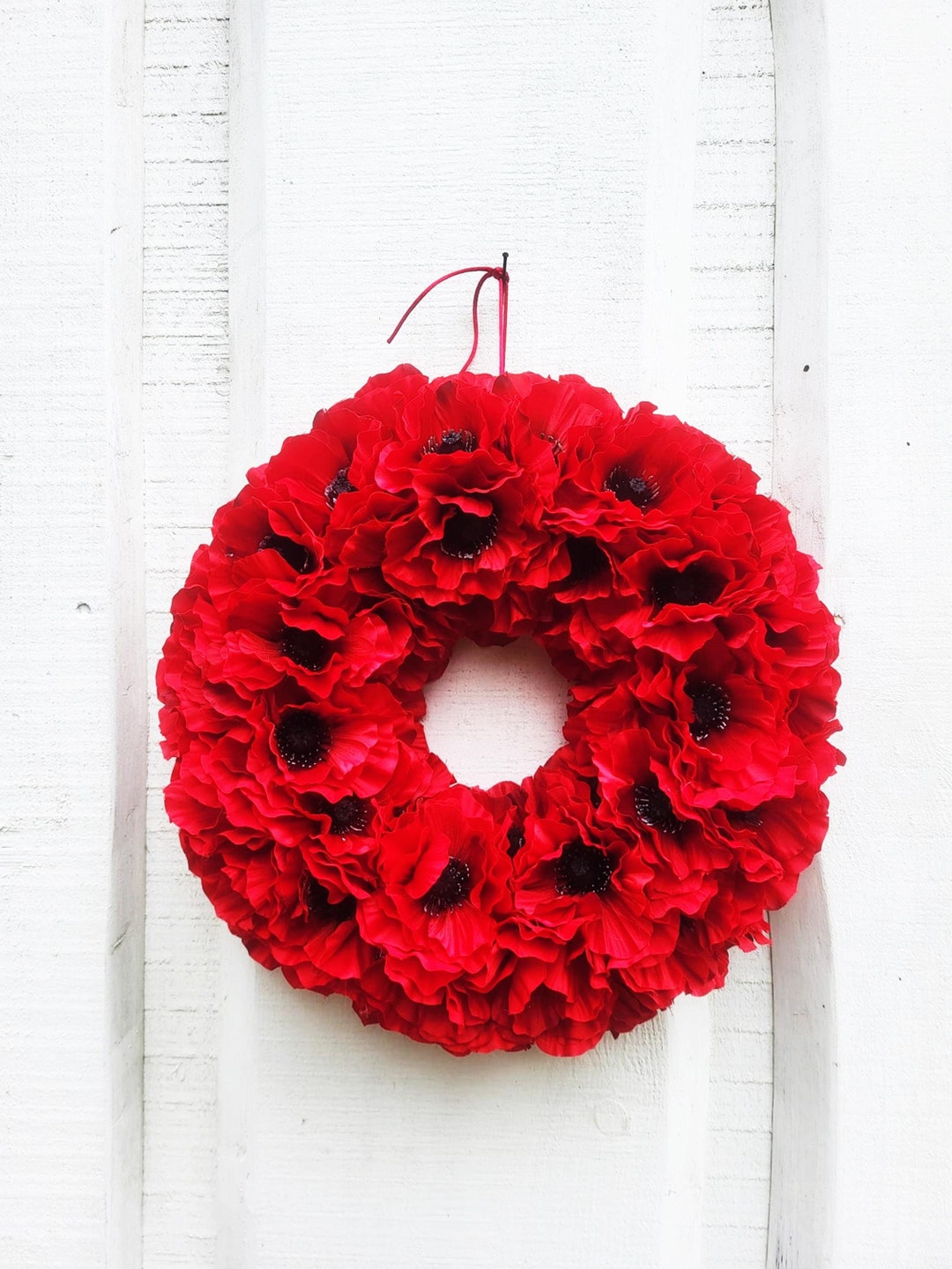 Red Poppies Wreath Red Artificial Silk Flowers Wreaths Front Door ...