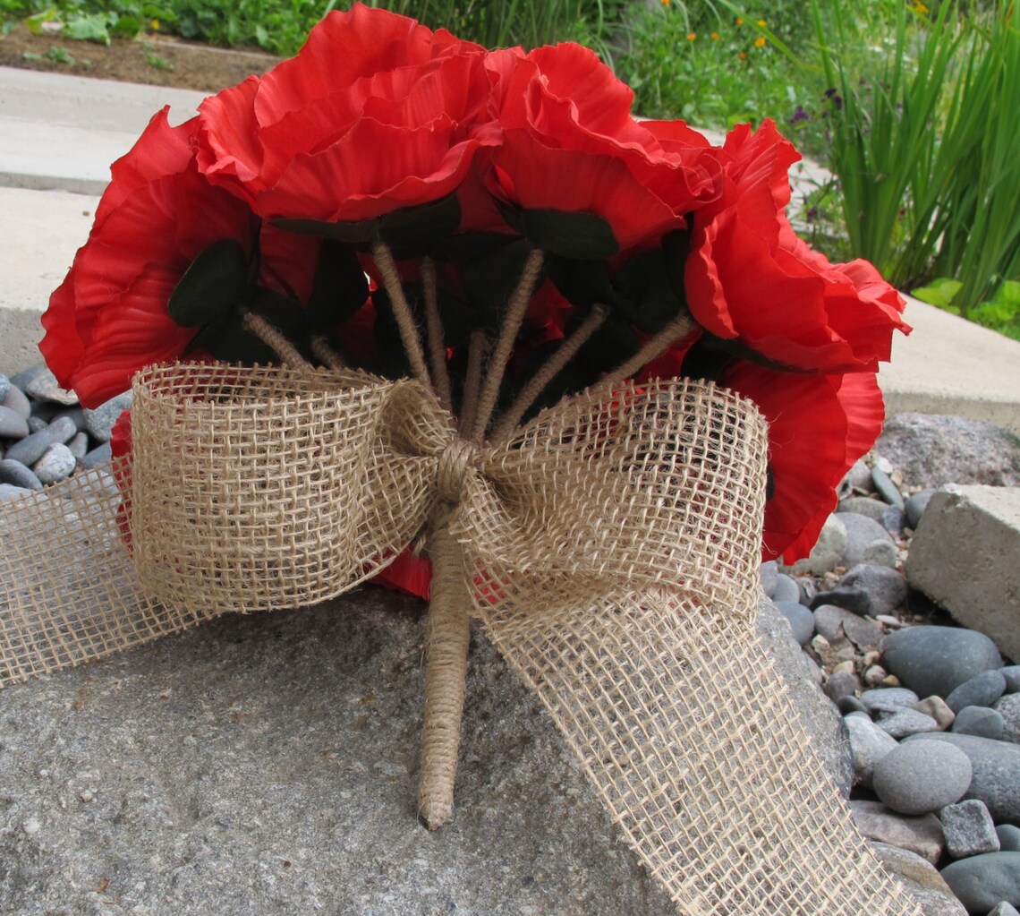 Red Poppies Bouquet Wedding Bridesmaid Bouquets Yellow Black Brown ...
