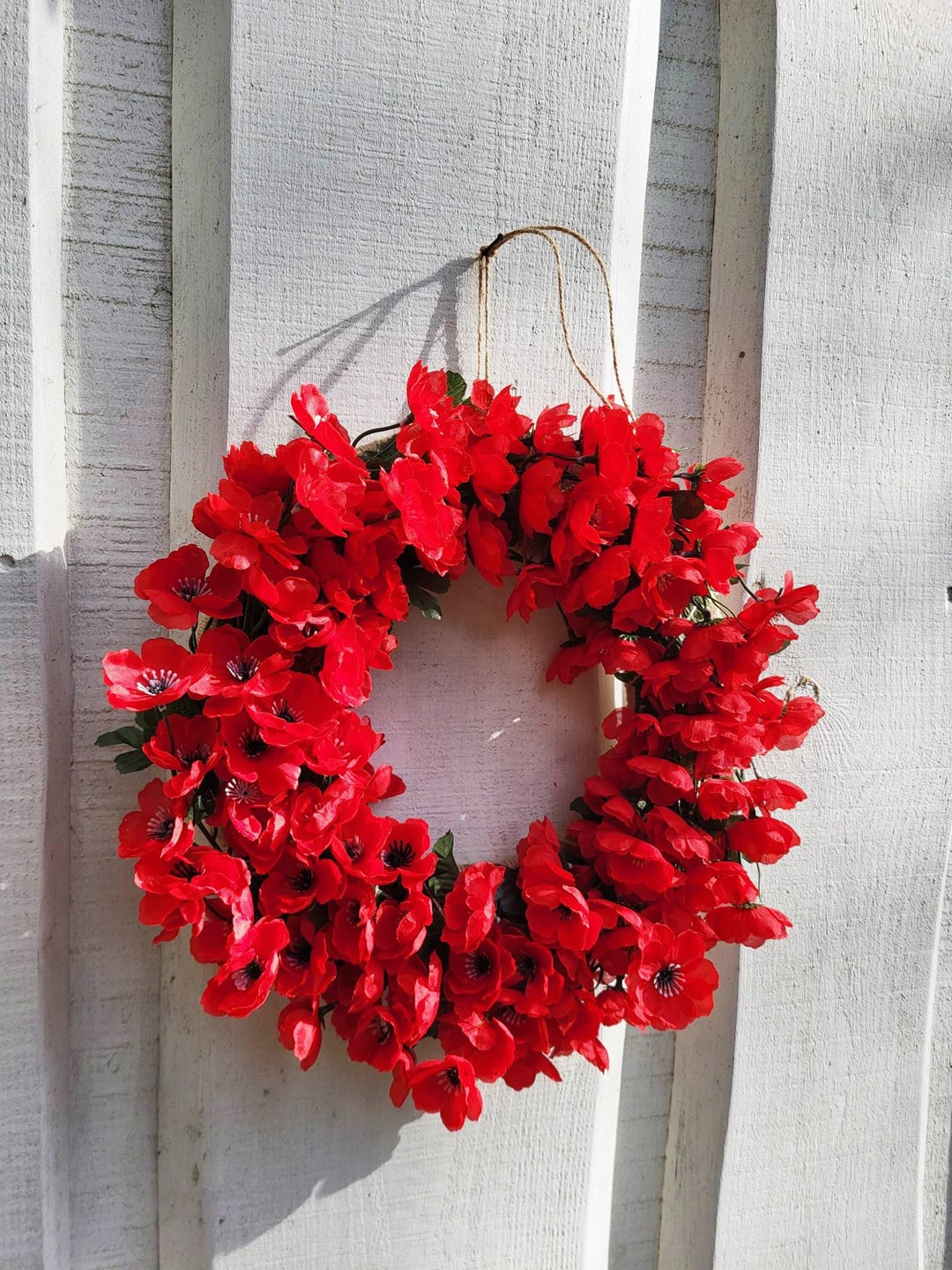 Poppies Wreath, Red Artificial Flowers Wreaths Front Door Decoration ...
