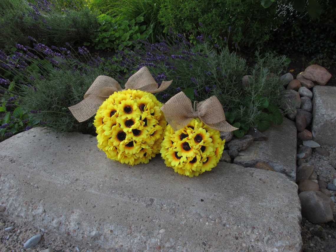 Sunflowers Kissing Ball Wedding Decoration Sunflower Pomander Yellow ...