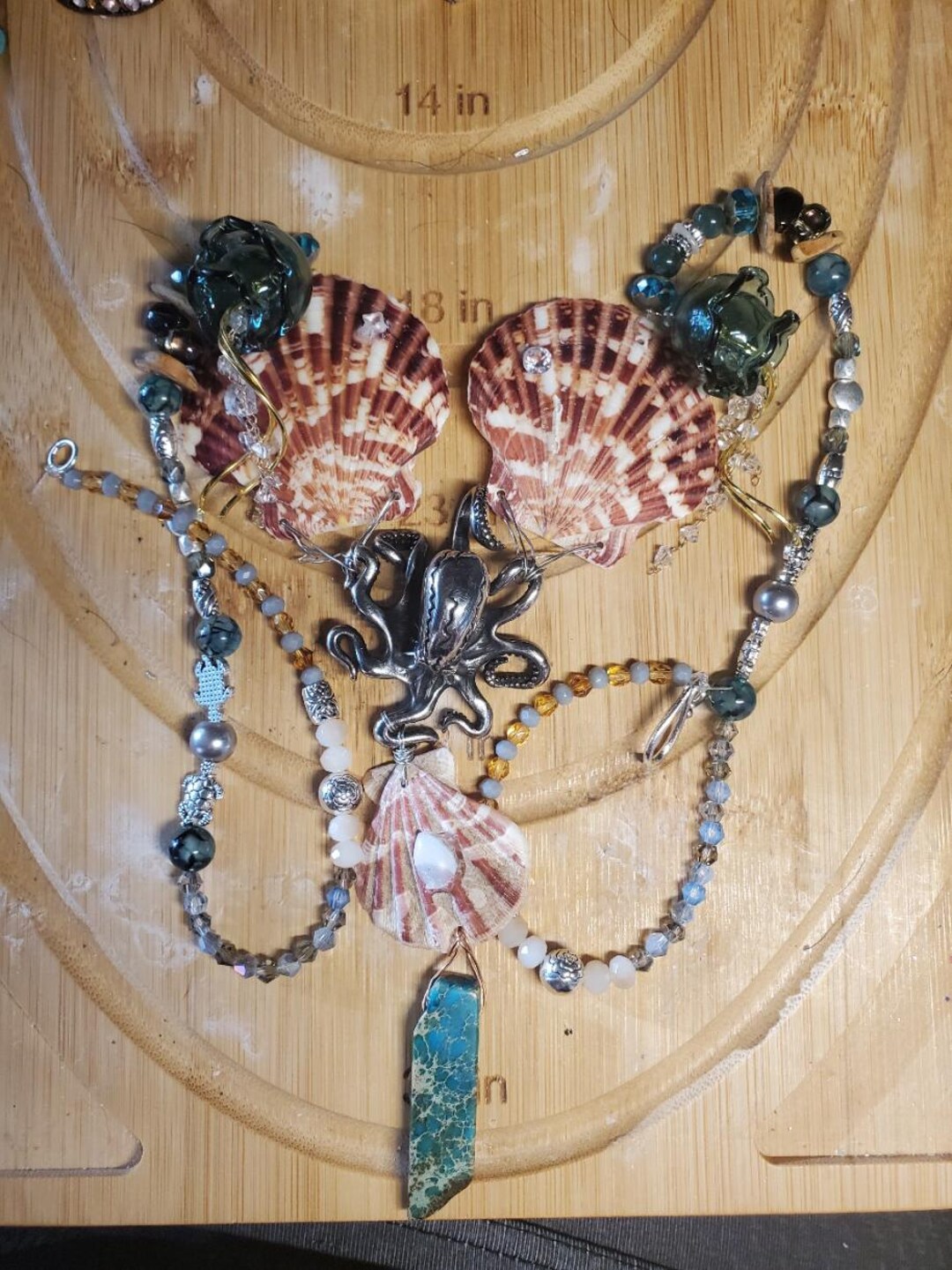 Pewter Octopus Choker: Real Shells, Sea Jasper, Glass Jellyfish - Etsy