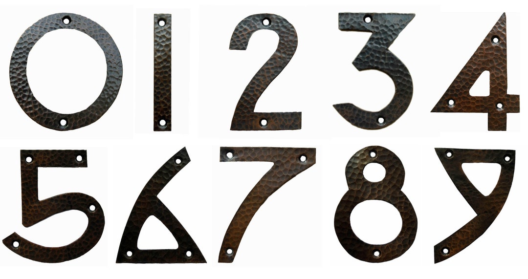 Arts & Crafts Style Handcut, Hammered Solid Copper House Numbers 4 High ...