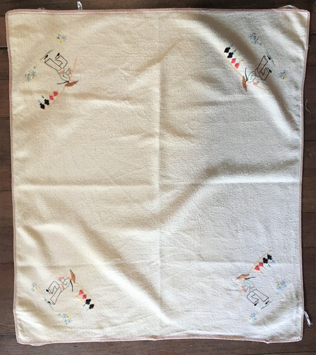 CARD TABLE COVER Hand Embroidered 60s Vintage Topper Cotton - Etsy