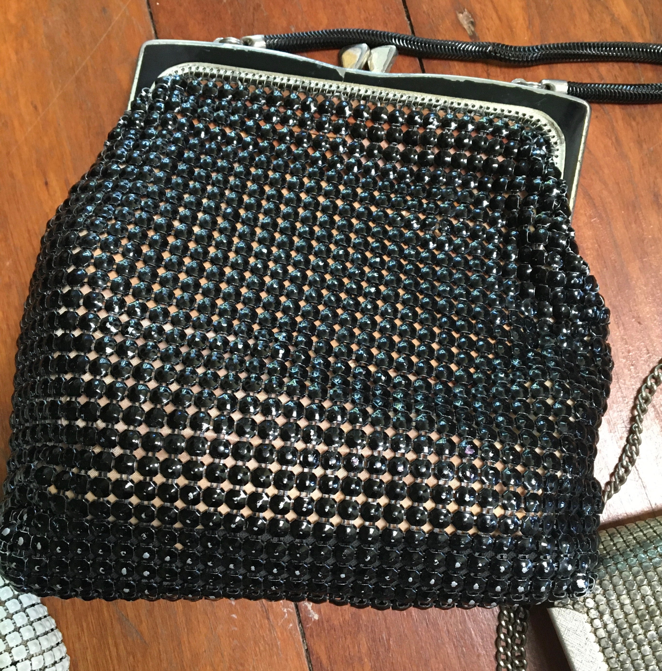 5 Vintage MESH BAGS Hand Shoulder Clutch White Black Silver Retro Metal ...