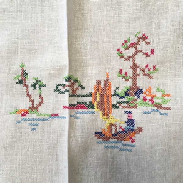 Cross Stitch Linen Tablecloth - Etsy