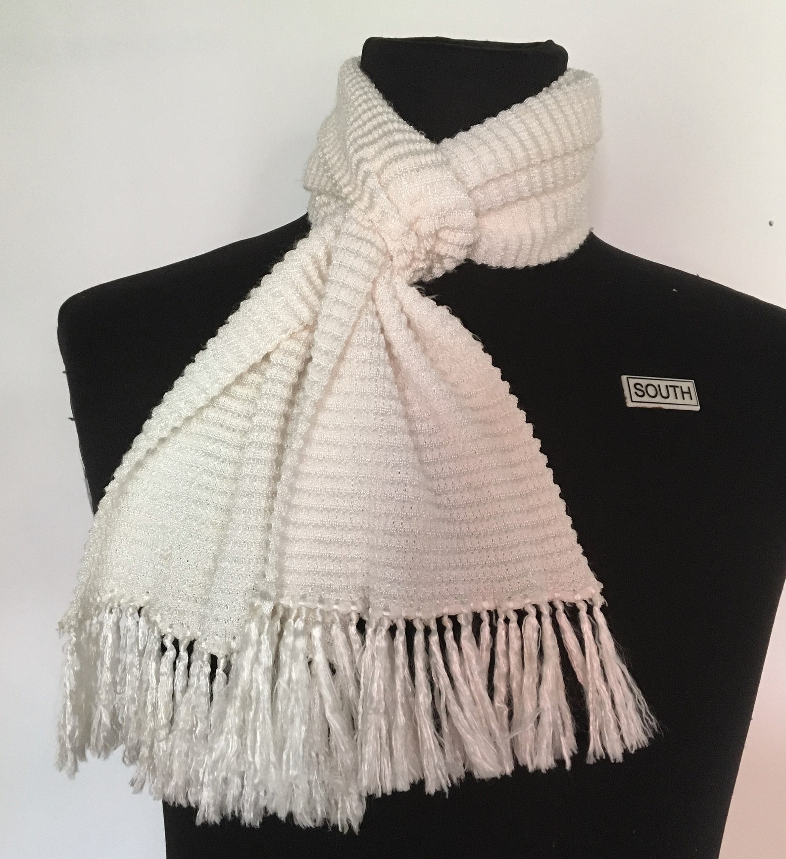 SCARF off White 1940s 1950s Vintage KNIT Men OPERA Fringe Neck - Etsy
