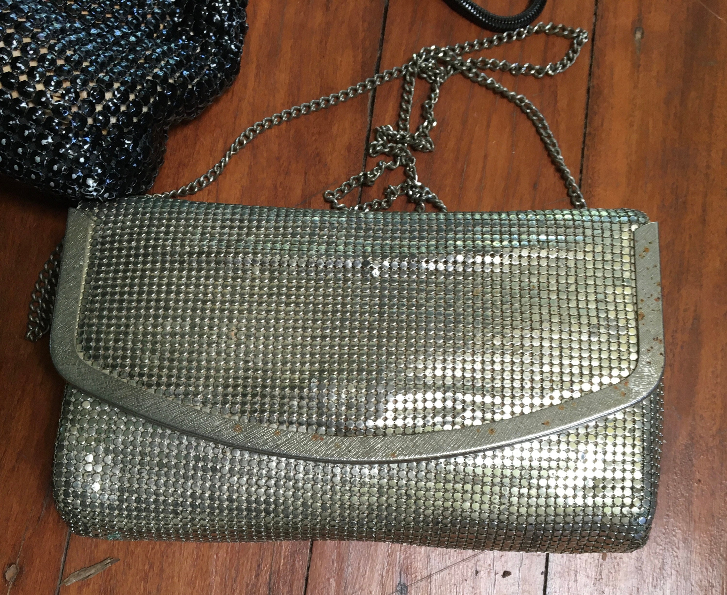 5 Vintage MESH BAGS Hand Shoulder Clutch White Black Silver Retro Metal ...