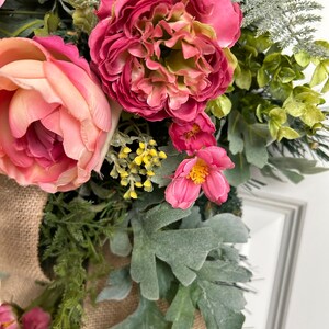 Spring Teardrop Swag, Pink Rose Floral & Burlap Swag, Mothers Day ...